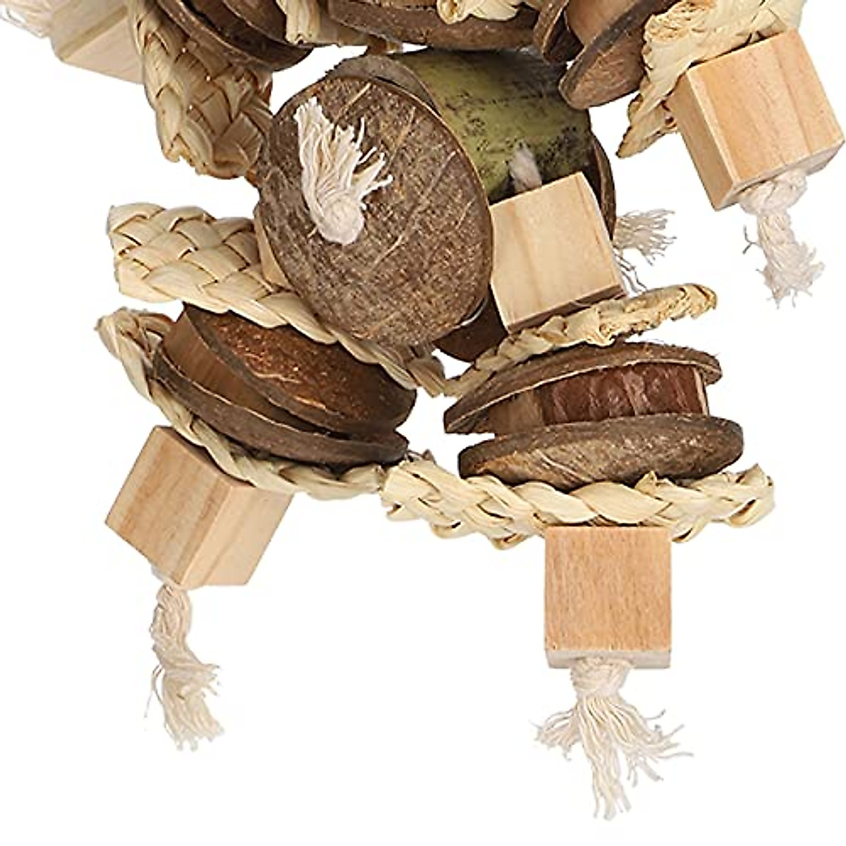 Zerodis Parrot Chewing Toy, Bird Coconut Beak Grinding Plaything Toy Parrot Cage Bite Toys with Blocks for Conures Cockatiels African Grey Macaws