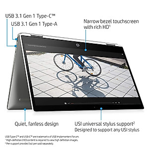 HP Chromebook x360 14b-cb0023dx 14" TS Intel Pentium Silver N6000 Intel UHD Graphics 4 GB LPDDR4 RAM 64 GB eMMC Storage, Chrome OS BT Webcam Spruce Blue (Renewed)