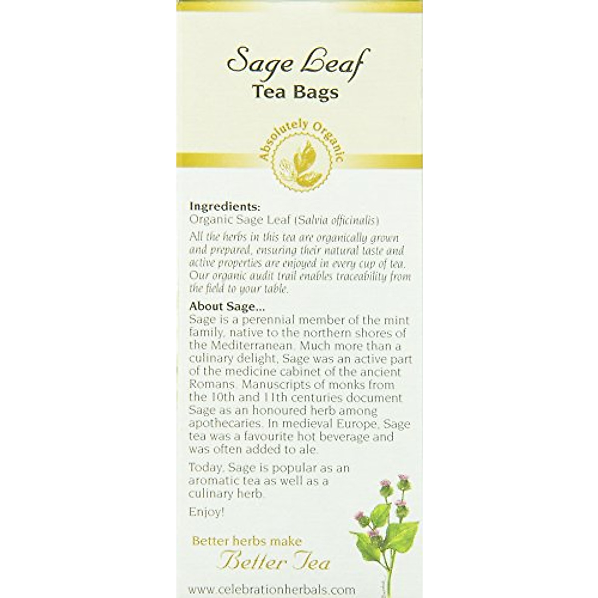CELEBRATION HERBALS Sage Leaf Organic 24 Bag, 0.02 Pound