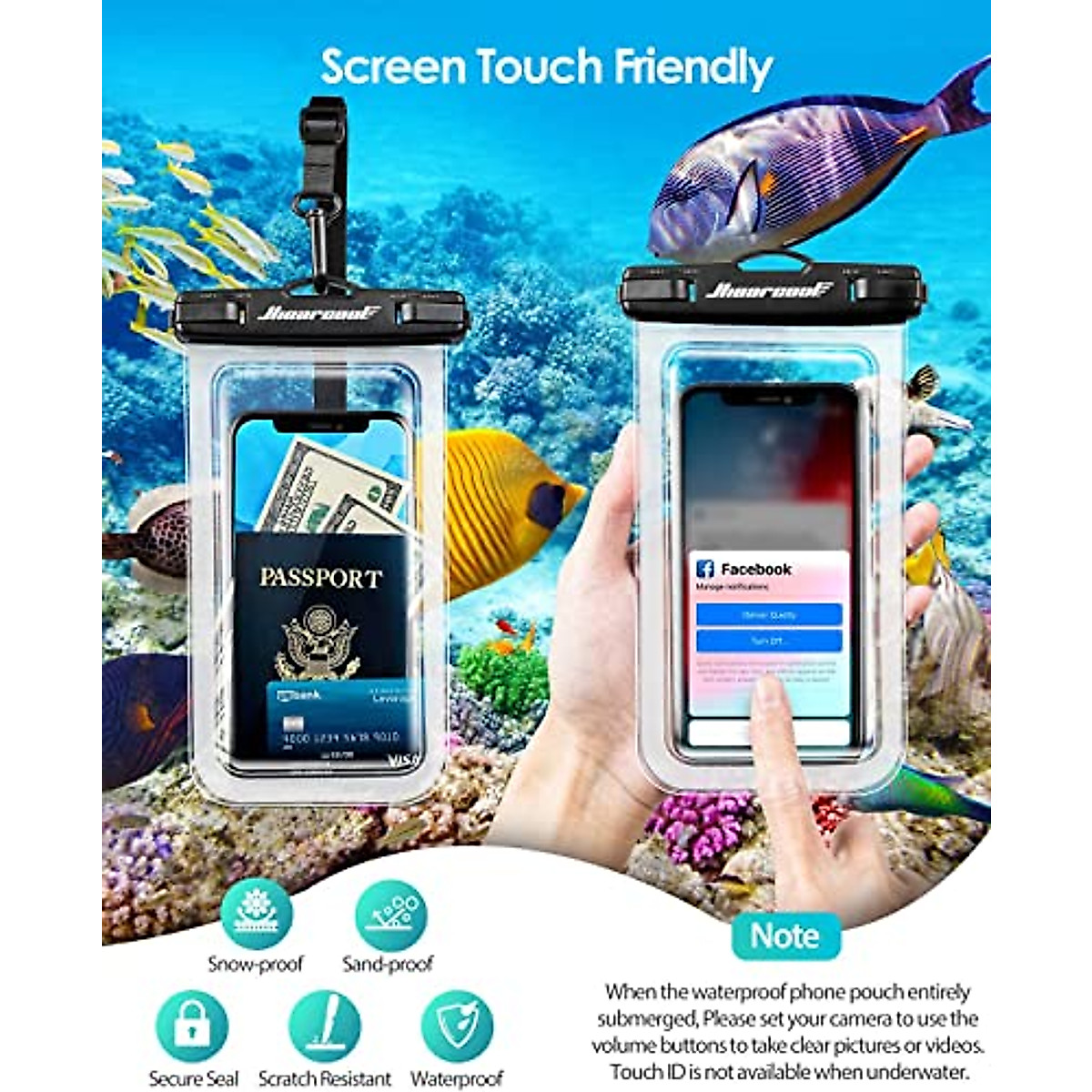 Hiearcool Universal Waterproof Phone Pouch, Waterproof Phone Case Compatible for Cellphone Up to 7.2", IPX8 Cellphone Dry Bag for Vacation-6 Pack