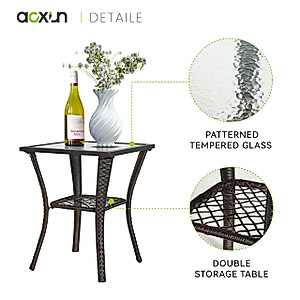 Aoxun 3 Pieces Outdoor Swivel Rocker Chair Set of 2 with Side Table Wicker Rattan Patio Furniture Set Outdoor Rocking Chair Set for Backyard, Balcony, Deck (3 Piece, Beige)