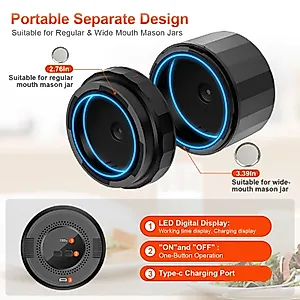 Mason Jar Vacuum Sealer - Electric Mason Jar Sealer Vacuum Sealing Kit, Vacuum Sealer for Mason Canning Jars with Can Opener, Regular and Wide Mouth Mason Jar Lids (Black)