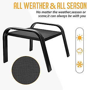 Deugold Outddor Patio Ottoman 2 Set All Weather Outdoor Foot Rest Patio Furniture Coffee Table for Garden Backyard Porch Black