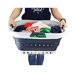 SAMMART 30L (8 gallons) Collapsible Plastic Laundry Basket/Hamper-Foldable Storage Container/Organizer-Space Saving Outdoor Pop Up Saving (Grey/Slate Grey (Set of 2))