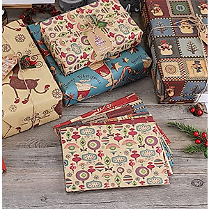 SmoTecQ Christmas Gift Wrapping Paper, Made from Recycled Kraft Paper, 10 Pack 70X50CM Folded Sheets with 10 Gift Tags
