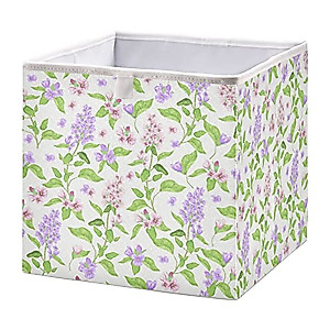 Kigai Purple Pink Flowers Rectangular Storage Bins - 15.8 x 10.6 x 7 in Large Foldable Rectangular Organizer Storage Basket for Home Office, Nursery, Shelf, Closet