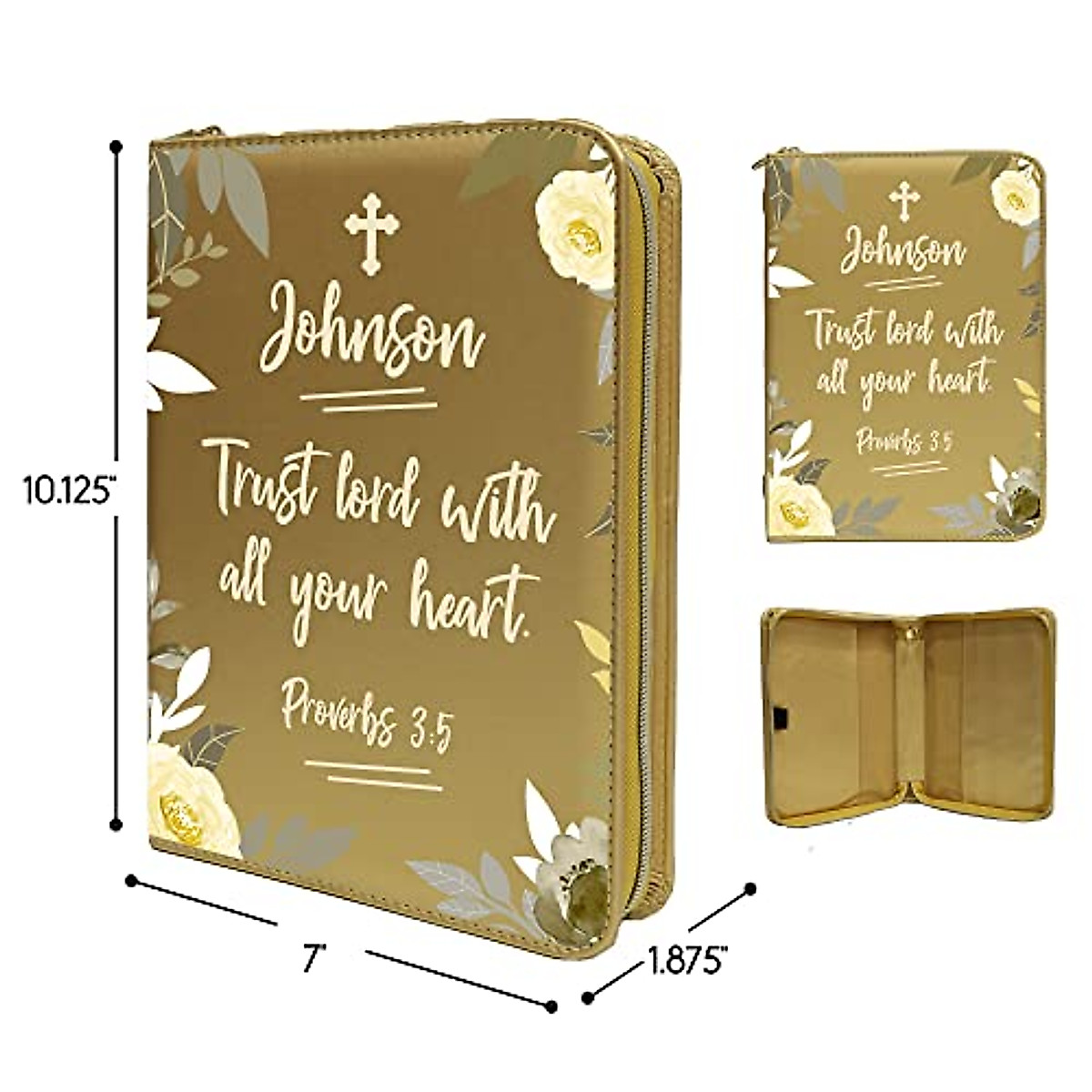 10x7 Inch Personalized Bible Cover – Create Your Own Design, Custom Bible Cover and Carrying Case with Handle – Leatherette Book Covers and Bible Case for Women - Gold (Design 2)