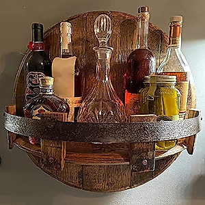 Hand Crafted Liquor Bottle Display,Wall Mounted Whiskey Barrel Shelf,Vintage Round Wine Whiskey Display Organizer Stand Bar Shelves Home Décor