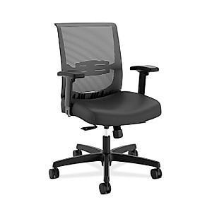 HON Convergence Ergonomic Office Chair Back Support Mesh Computer Chair - Home Office Desk Chairs with Adjustable Arms, Lumbar Support, Rolling Swivel Wheels, Tilt Recline - Black Vinyl