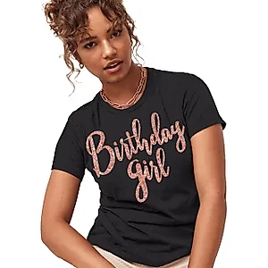 Birthday Shirts for Women - Rose Gold Girly Birthday Girl T-Shirt - Birthday Gifts for Women - Large - Black Tee(BdyGrl RG) Blk/Lrg
