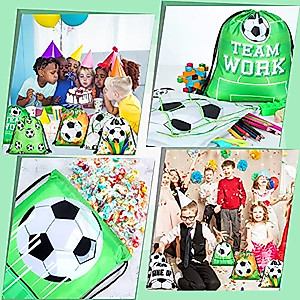 16 Pieces Soccer Party Favors Bags Drawstring Soccer Gift Bags Fabric Soccer Print Candy Goodie Snacks Treat Bags for Sports Soccer Theme Birthday Party Supplies