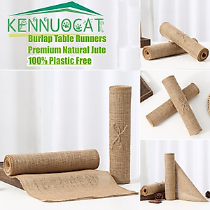 KENNUOCAT Burlap Table Runners - Natural and Eco-Friendly Versatile Premium Jute Fabric Rolls -12x108Inches(1 Roll) Decor for Weddings,Partie,Events and Home-Rustic Style Tablecloth-DIY Crafts