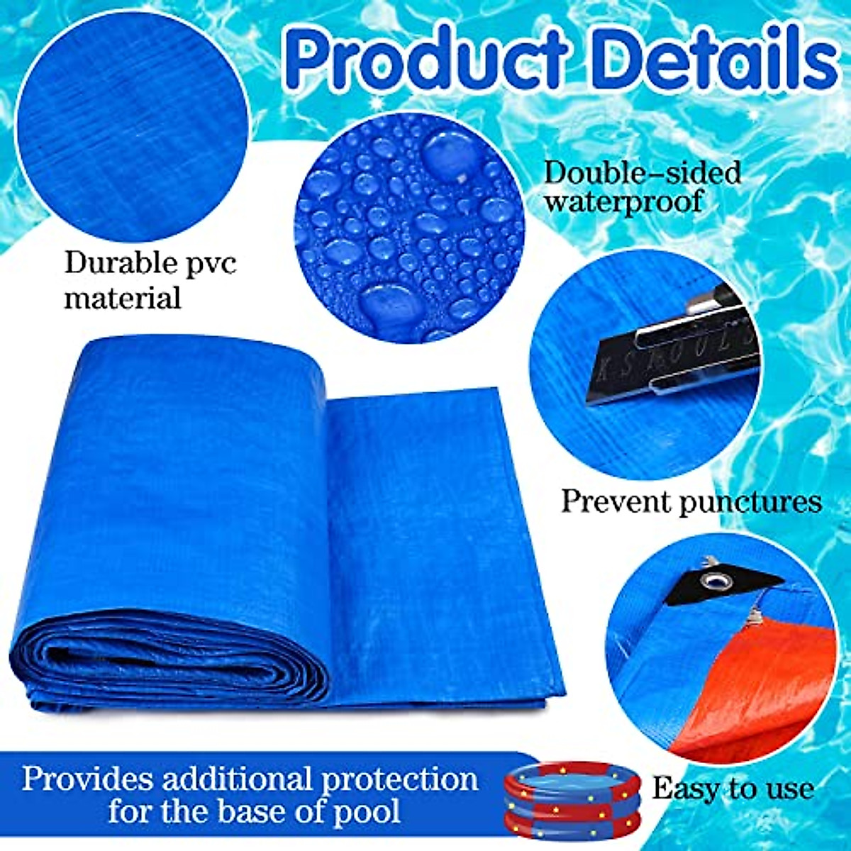 Woanger 13 ft Pool Mat Swimming Pool Ground Cloth Square Pool Liner Pad Waterproof PE Ground Pool Mat for Above Ground Pools Avoid Rocks, Roots, and Glass