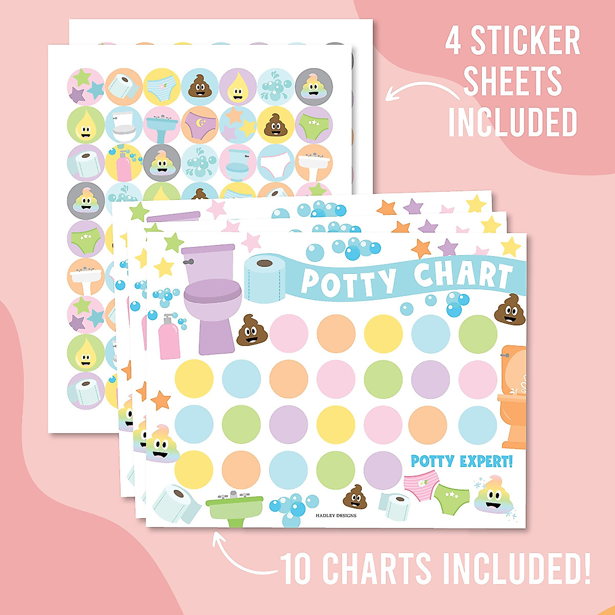 Hadley Designs Doodle Sticker Chart for Kids Potty Training Chart for Toddlers Boys - Potty Training Chart for Girls with Stickers, Potty Chart for Boys with Stickers