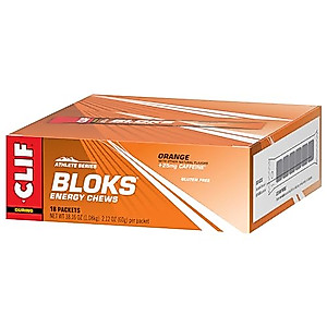 CLIF BLOKS - Orange Flavor with Caffeine - Energy Chews - Non-GMO - Plant Based - Fast Fuel for Cycling and Running - Quick Carbohydrates and Electrolytes - 2.12 oz. (18 Count)
