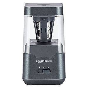 Amazon Basics Portable Electric Pencil Sharpener, Helical Blade, Auto Stop, Battery/USB Cord Operated