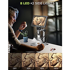 ANNLOV 7" LCD Digital Microscope with 32GB TF Card 1200X Maginfication 1080P Coin Microscope, 48Pcs Prepared Microscope Slide