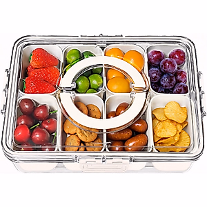 Capella Edge Snack Box with Lid & Handle - Divided Clear Serving Tray, 8 Compartments for Snacks, Fruits, Nuts, Candy - Portable for Parties, Picnics, Travel, and Entertaining