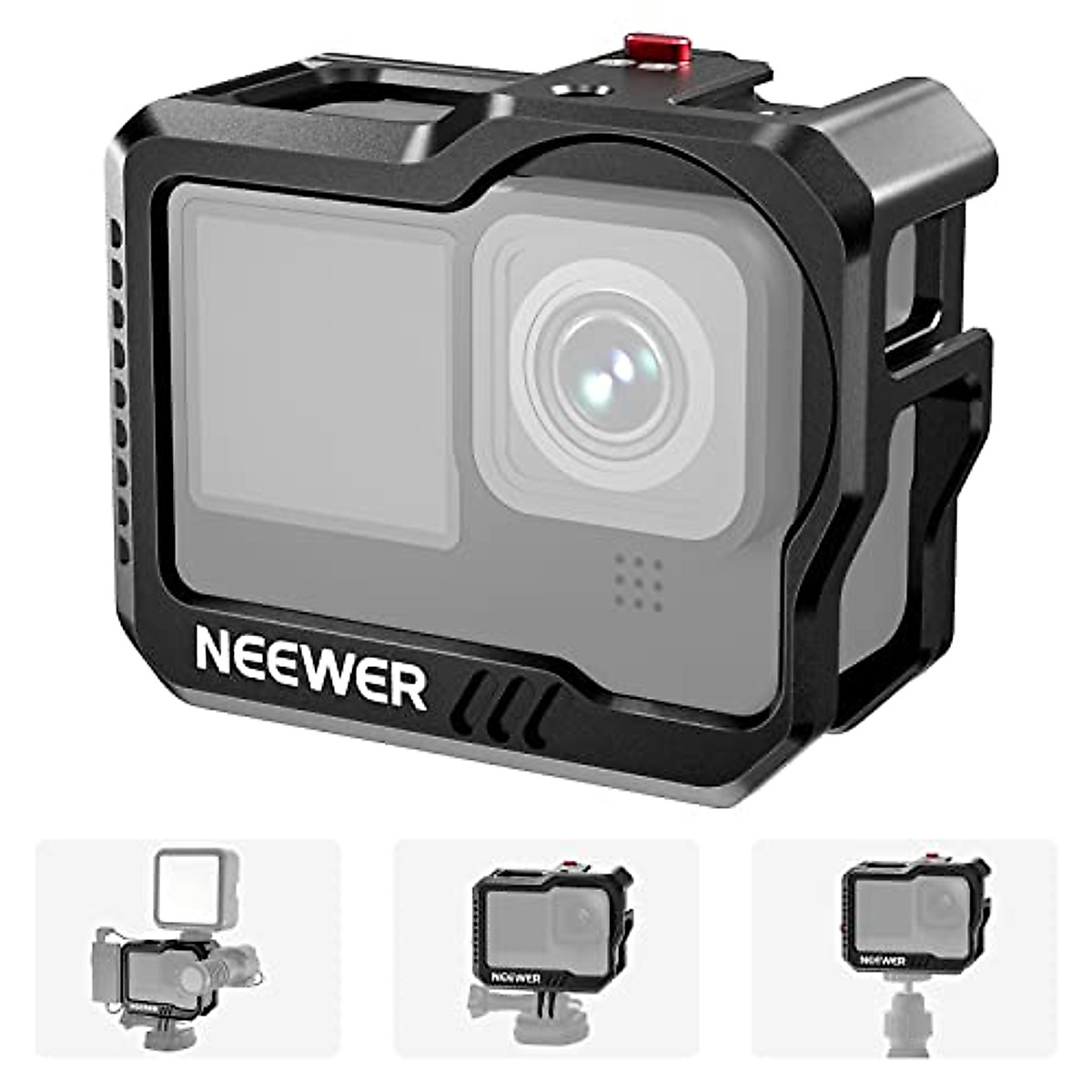 NEEWER Hero11 Cage / Hero10 Cage / Hero9 Vlog Cage, All Metal Form Fitting Video Cage with 1/4" Threads & Cold Shoes, Supports Max Lens Mod, Compatible with GoPro SmallRig Accessories (ST46)