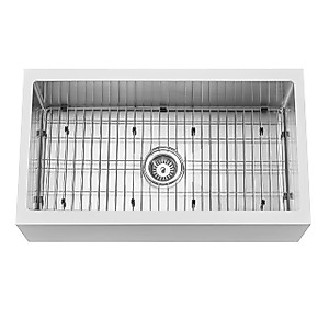 Westbrass BSS133W 33" Single Bowl 18 Ga. Stainless Steel Kitchen Sink with White Solid Surface Farmhouse Apron Front and Rim Top