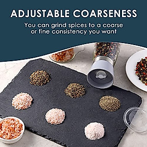 Vzaahu Salt and Pepper Grinder Set Grey - Refillable Small Sea Salt & Peppercorn Shakers Set, Adjustable Coarseness, Ceramic Burr, Premium Glass Salt & Pepper Mill