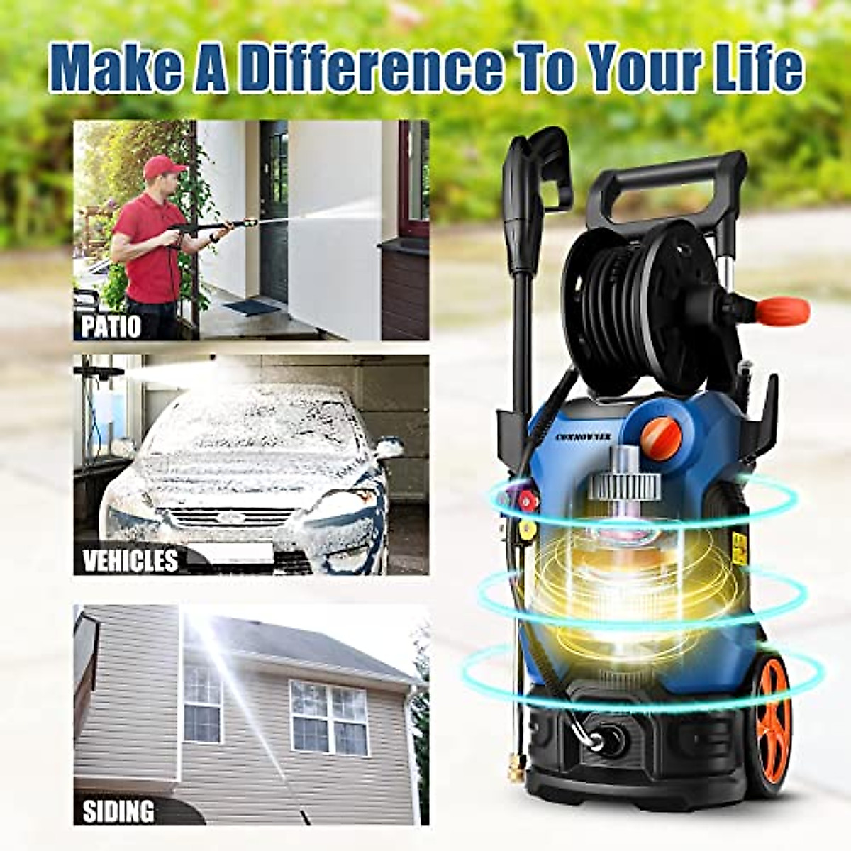 Electric Pressure Washer, 1800W High Power Washer, 2.11GPM Professional Electric Pressure Cleaner Machine with 4 Nozzles Foam Cannon,Best for Homes, Patios, Garden, Blue
