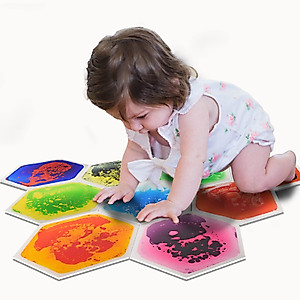 Art3d 6-Tile Hexagon Sensory Floor Tiles for Kids, Toddlers and Children, Colorful Liquid Sensory Activity Mat for Active Play and Decorative