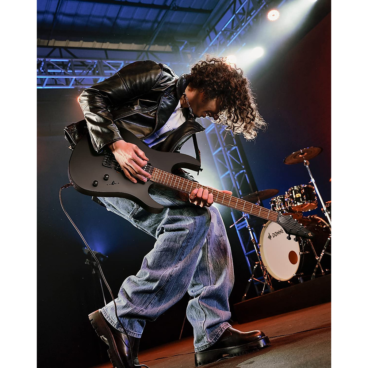 Donner Solid Body Electric Guitar, Matte Finish 39 Inch Metal Electric Guitar Beginner Kits with Bag, Strings, Strap, Cable, Strings Dampener for Rock Music Lover, DMT-100 (Matte Black)