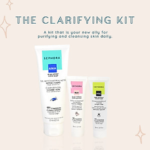 Sephora The Clarifying Kit - Clean Skin Gel Cleanser Toner, Super Matte Hydrating Moisturizer, Bright Skin Exfoliating Smoothing Scrub