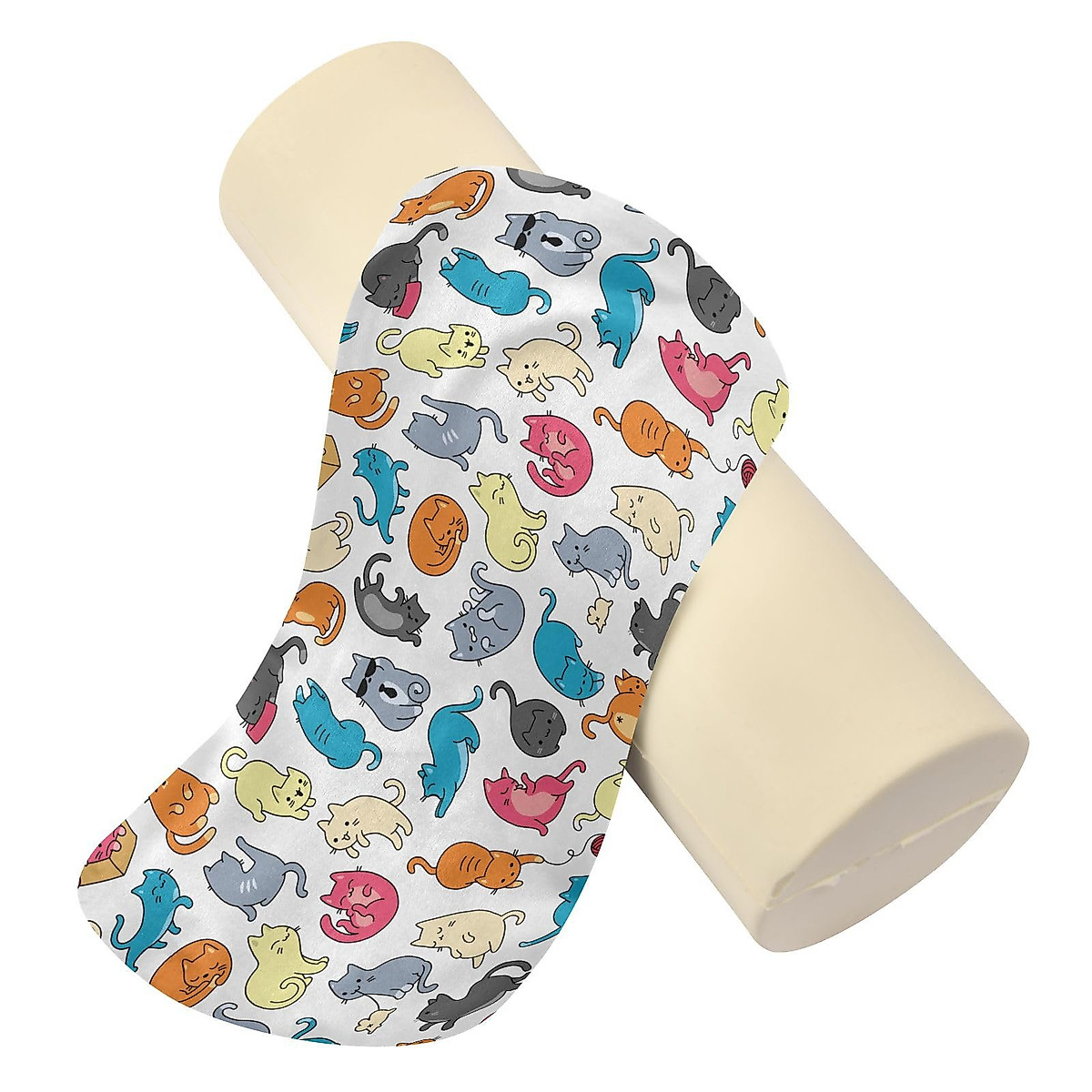 Vnurnrn Cats White Neck Support Pillow Round Neck Roll Bolster Cylinder Pillow Cervical Pillows Body Pillow for Leg Knee Back Head Support for Work Women Men Traveling Headrest