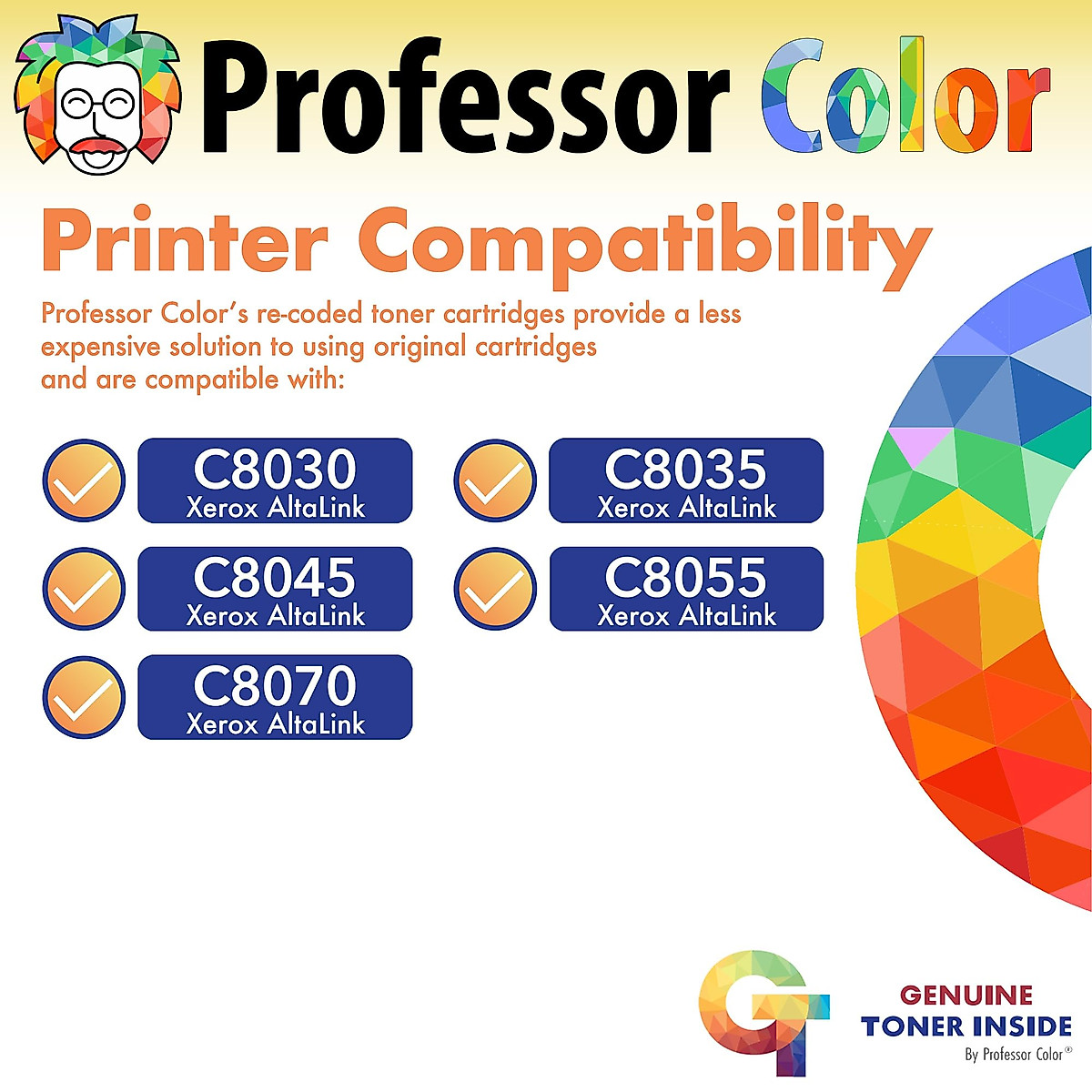 Professor Color Re-Coded OEM Toner Cartridge Replacement for Xerox AltaLink C8030 C8035 C8045 C8055 C8070 | 006R01697 006R01698 006R01699 006R01700 - 4 Pack