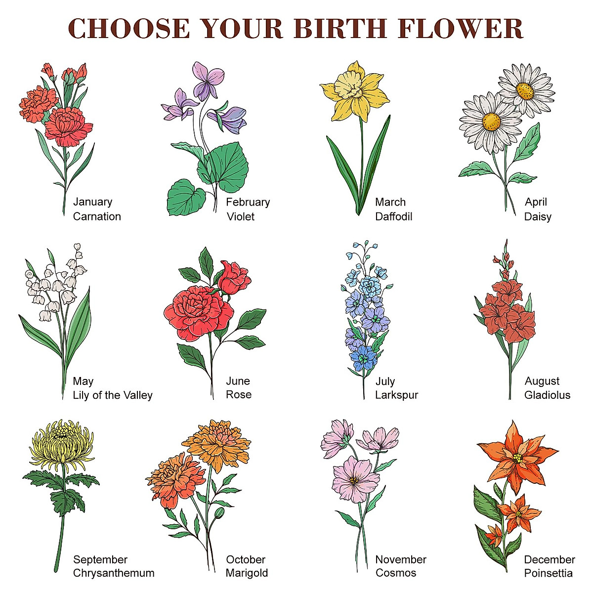 UNIGIFTIME Customized 40oz Tumbler with Handle and Straw, Personalized Stainless Steel Insulated Tumbler with Birth Flower and Name, Personalized Birthday Gifts for Women and Men, Mother's Day Gift