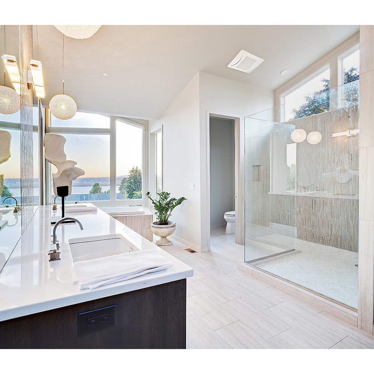 Lift Bridge Kitchen & Bath Square White 110 CFM Bathroom or Attic Ceiling Ventilation & Exhaust Fan, Quiet 1.5 Sones Bath Fan