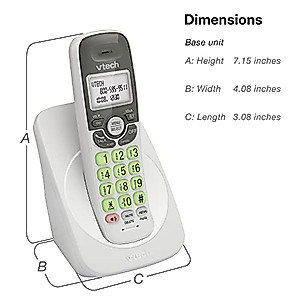 VTech VG101 DECT 6.0 Cordless Phone for Home, Blue-White Backlit Display, Backlit Big Buttons, Full Duplex Speakerphone, Caller ID/Call Waiting, Easy Wall Mount, Reliable 1000 ft Range (White/Grey)