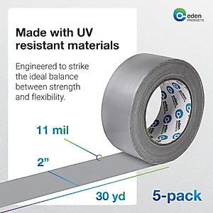 EdenProducts Duct Tape Heavy Duty Waterproof Bulk 5 Pack, Strong Industrial Max Strength Gray Tape Multi Roll Pack, Silver 30 Yards x 2 Inches, Indoor & Outdoor Use, No Residue, Tear by Hand