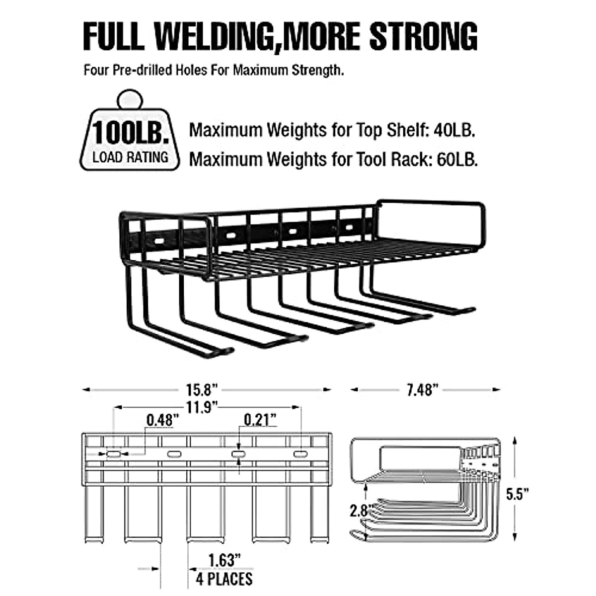 JoyPlus Heavy Duty Power Tool Drill Rack | Handheld & Power Tool Storage Organizer Wall Mounted Storage Rack Electric Drill Holder | Compact Steel Design (Drill Rack & Tool Shelf 2-in-1)