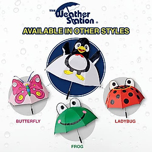 The Weather Station Children's Rain Umbrella, Manual Metal Folding Pop Up Mini Umbrella, Windproof, Lightweight, and Packable for Travel, Full 32 Inch Arc, Penguin