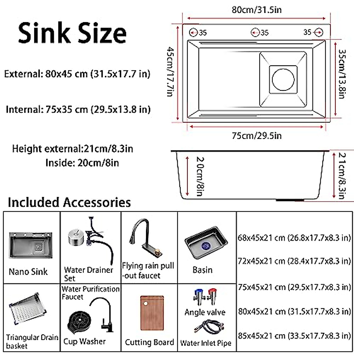 Ribanedy 31.5-inch Black-Grey Nano Kitchen Sink 304 Stainless Steel Waterfall Sink Single Bowl Workstation Kitchen Sink With Multifunctional Top Loading Flying Rain pull-out faucet