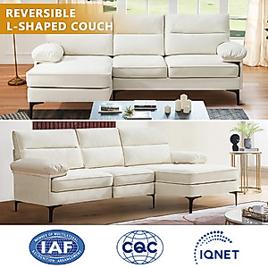 Ihanherry 85” Convertible Sectional Sofa Couch, 3 Seat Sofa for Living Room L-Shaped Modern Chenille Fabric Modular Sofa Reversible Wide Chaise & Fluffy Armrests for Apartment (Beige)