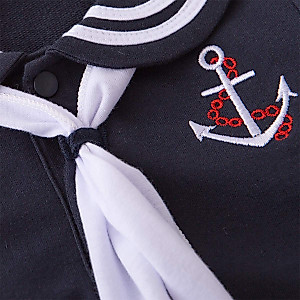 stylesilove Baby Toddler Boys Marine Sailor Cotton Romper with Hat and Necktie 3pcs Festival Jumpsuit (Navy Blue, 90/12-18 Months)