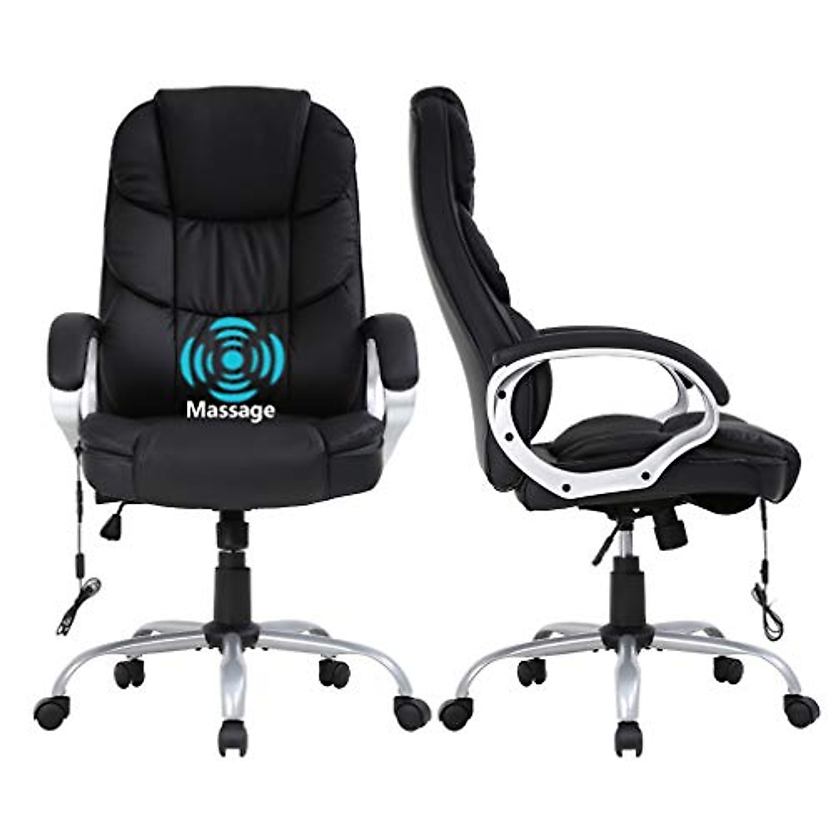 Executive Home Office Desk Chair,High-Back Leather Computer Chair Massage Ergonomic Desk Chair with Lumbar Support Armrests,Height Adjustable Swivel Rolling Task Chair for Meeting Women Adults,Black