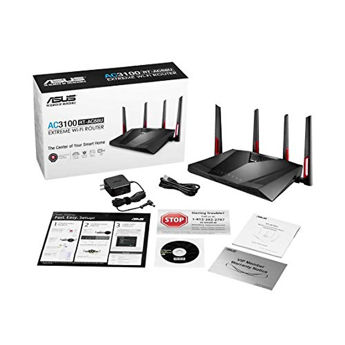 ASUS AC3100 WiFi Gaming Router (RT-AC88U) - Dual Band Gigabit Wireless Router, WTFast Game Accelerator, Streaming, AiMesh Compatible, Included Lifetime Internet Security, Adaptive QoS, MU-MIMO