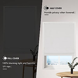 SUNFREE Cordless Roman Shades for Windows, Blackout Room Darkening Roman Blinds, Thermal Insulated Window Blinds Treatment, Washable Roman Blind for Living Room, Bedroom, Kitchen, 33" x 64", White