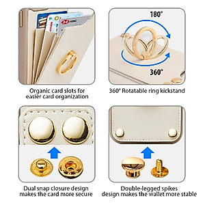 LAMEEKU for iPhone 15 Pro Max Wallet Case, Case with Card Holder, 360°Rotation Ring Kickstand, RFID Blocking Leather Protective Case for Women Men for Apple iPhone 15 Pro Max 6.7'' Beige (2023)