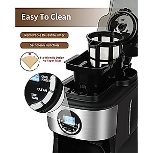 Teglu Coffee Maker with Grinder Built in 12 Cup, Programmable Grind and Brew Coffee Machine All in One with Warming Plate, Automatic Drip Coffee Pot with 60-oz Carafe BPA Free, 950W, Black-2023