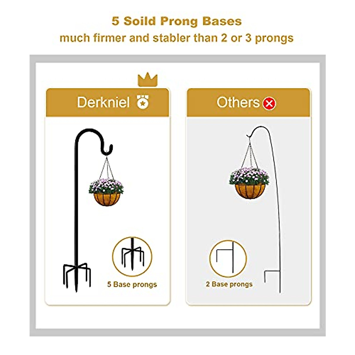 Derkniel Shepherd Hook 108 Inch Tall Heavy-Duty Metal Garden Hanging Pole Stake for Bird Feeder Pole Plant Baskets, Black (1 Pack)