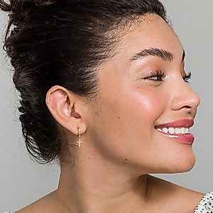 PAVOI 14K Yellow Gold Plated S925 Sterling Silver Post Drop/Dangle Huggie Earrings for Women | Dainty Cross Earrings