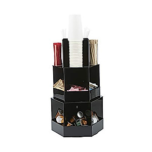 Mind Reader SETT-BLK 18 Compartment 3-Tier Large Breakroom, Lazy Susan Coffee Condiment Organizer, Black, One Size
