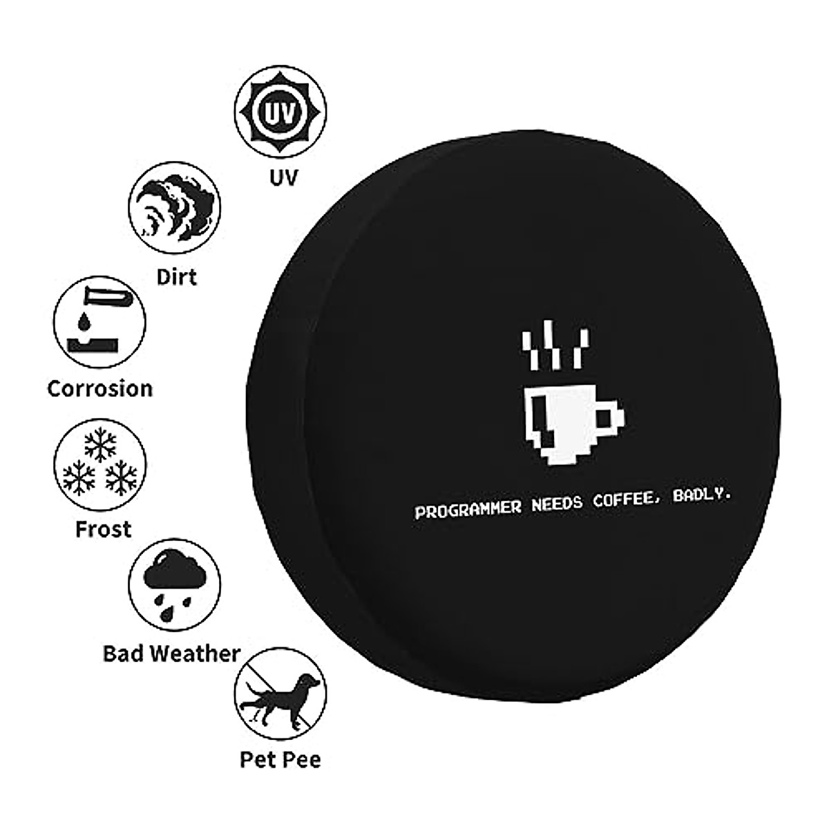 Programmer Needs Food Badly,Funny Tire Cover Universal Fit Spare Tire Protector for Truck, SUV, Trailer, Camper, Rv