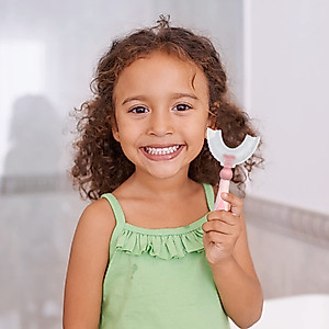 2 Pack Kids U-Shaped Toothbrush, Manual Training Tooth Brush, Food Grade Soft Silicone Brush Head, 360°Oral Cleaning, U-Type Toothbrush Whole Mouth for Toddlers and Children-Blue+Pink (Age 2-6)